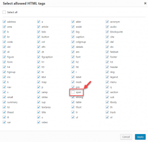 Selecting allowed tags in front-end forms in WordPress - Toolset